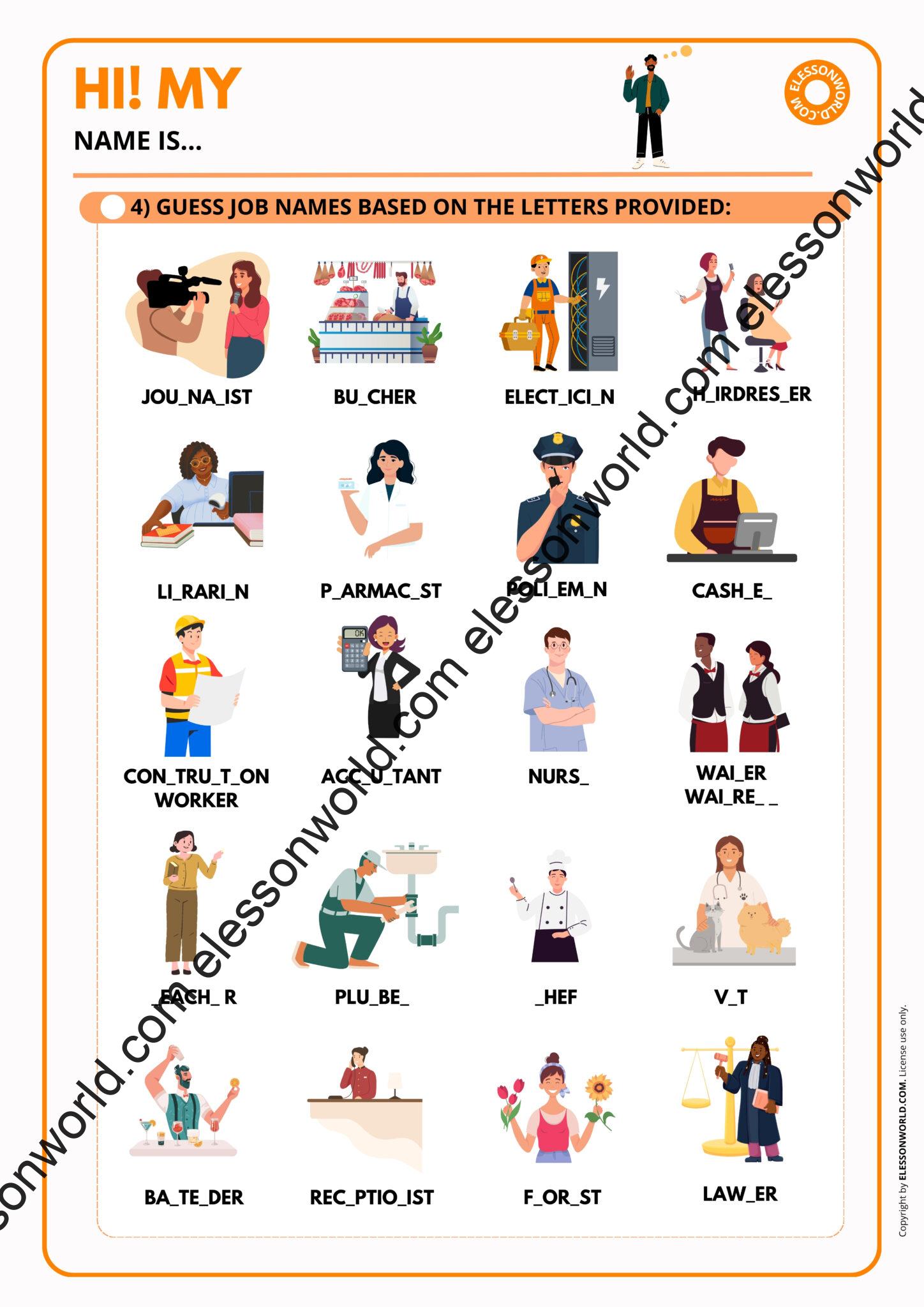 Hi! My Name Is… – A1 ESL Lesson Plan on Personal Information, Jobs ...