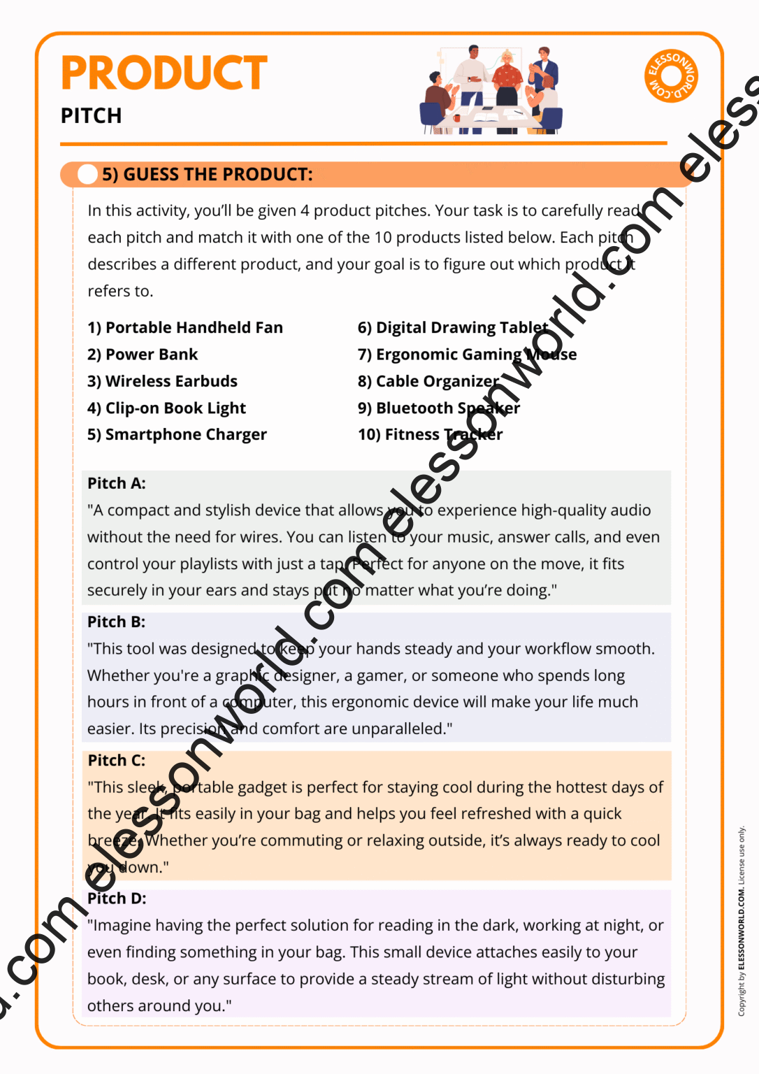B2-C1 Business English ESL Lesson: Product Pitch - elessonworld.com