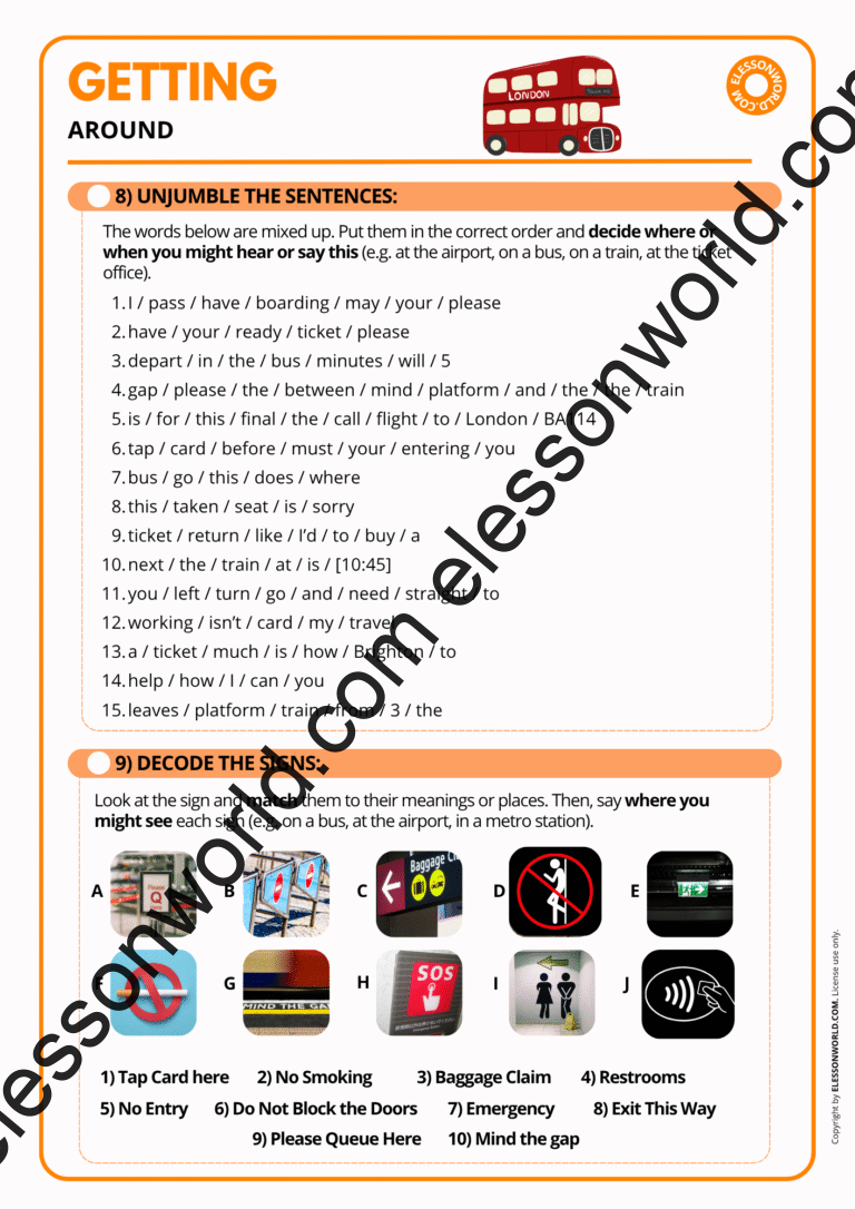 Travel & Transport Vocabulary: A1-A2 ESL Lesson Plan (Getting Around ...
