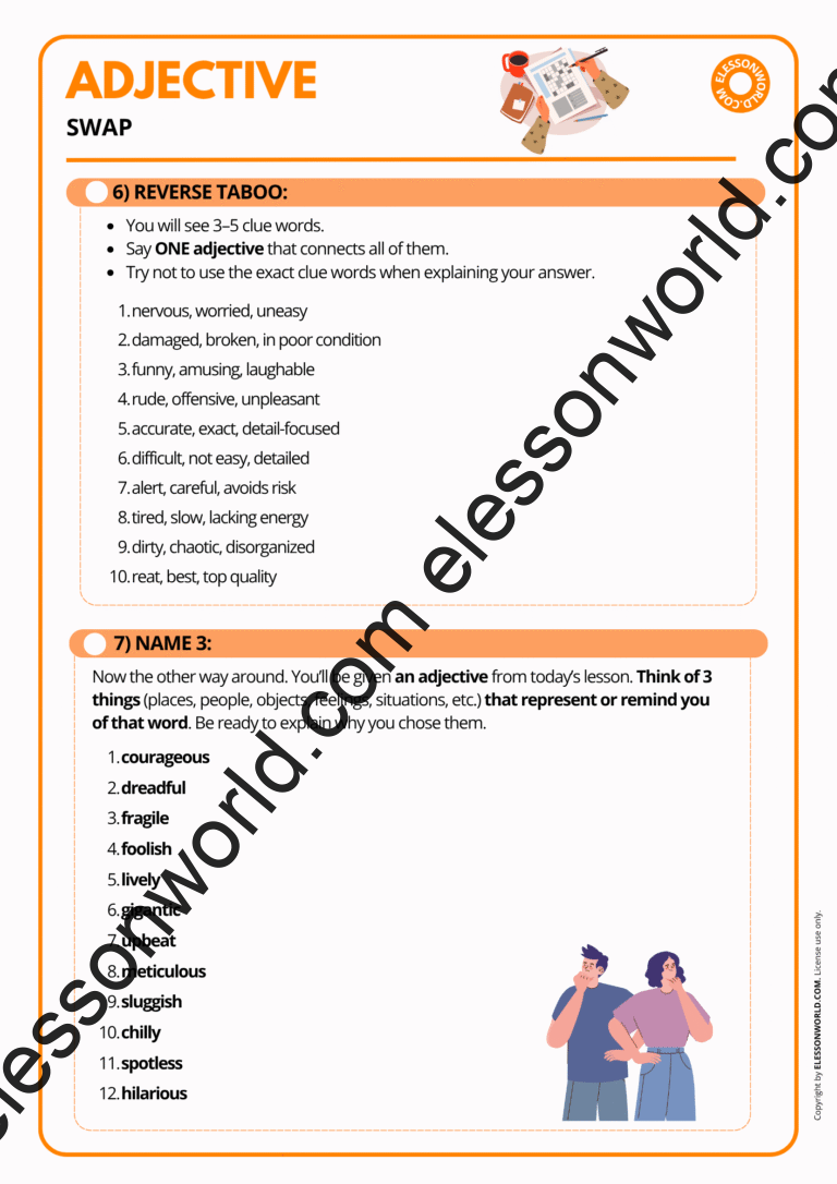Adjectives & Synonyms: B1–B2 ESL Speaking Lesson (Adjective Swap ...