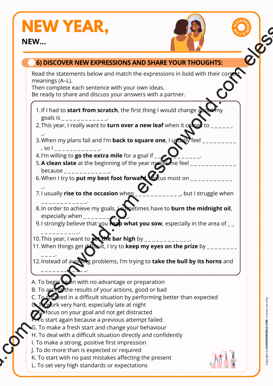 New Year’s Resolutions ESL Lesson B2-C1: Idioms & Speaking