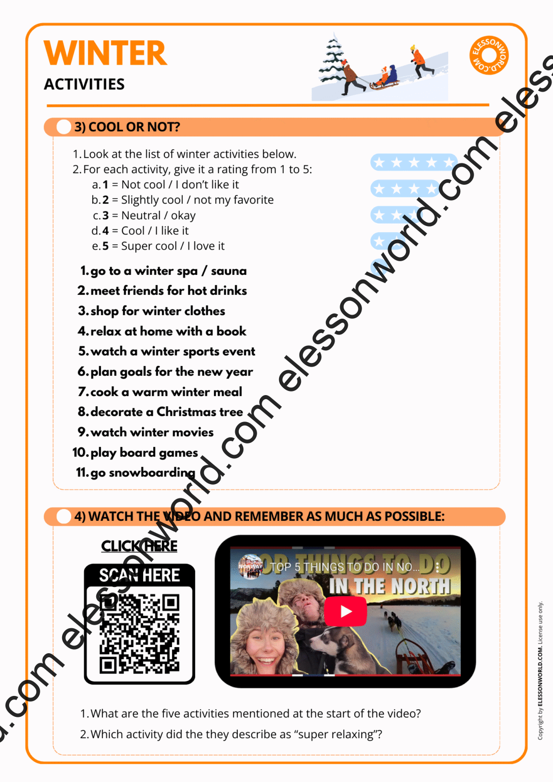 Winter Activities ESL Lesson A2-B1 | Fun Speaking & Vocabulary