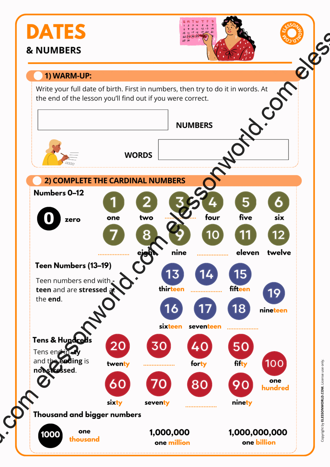 Dates & Numbers: A1–A2 ESL Lesson Plan
