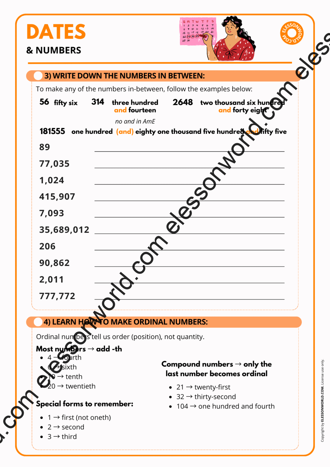 Dates & Numbers: A1–A2 ESL Lesson Plan