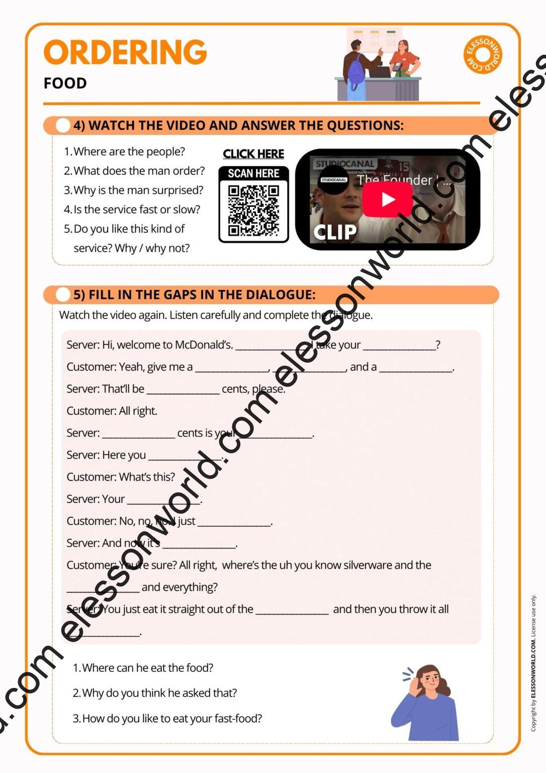 Ordering Food: A1-A2 ESL lesson on food and restaurant English