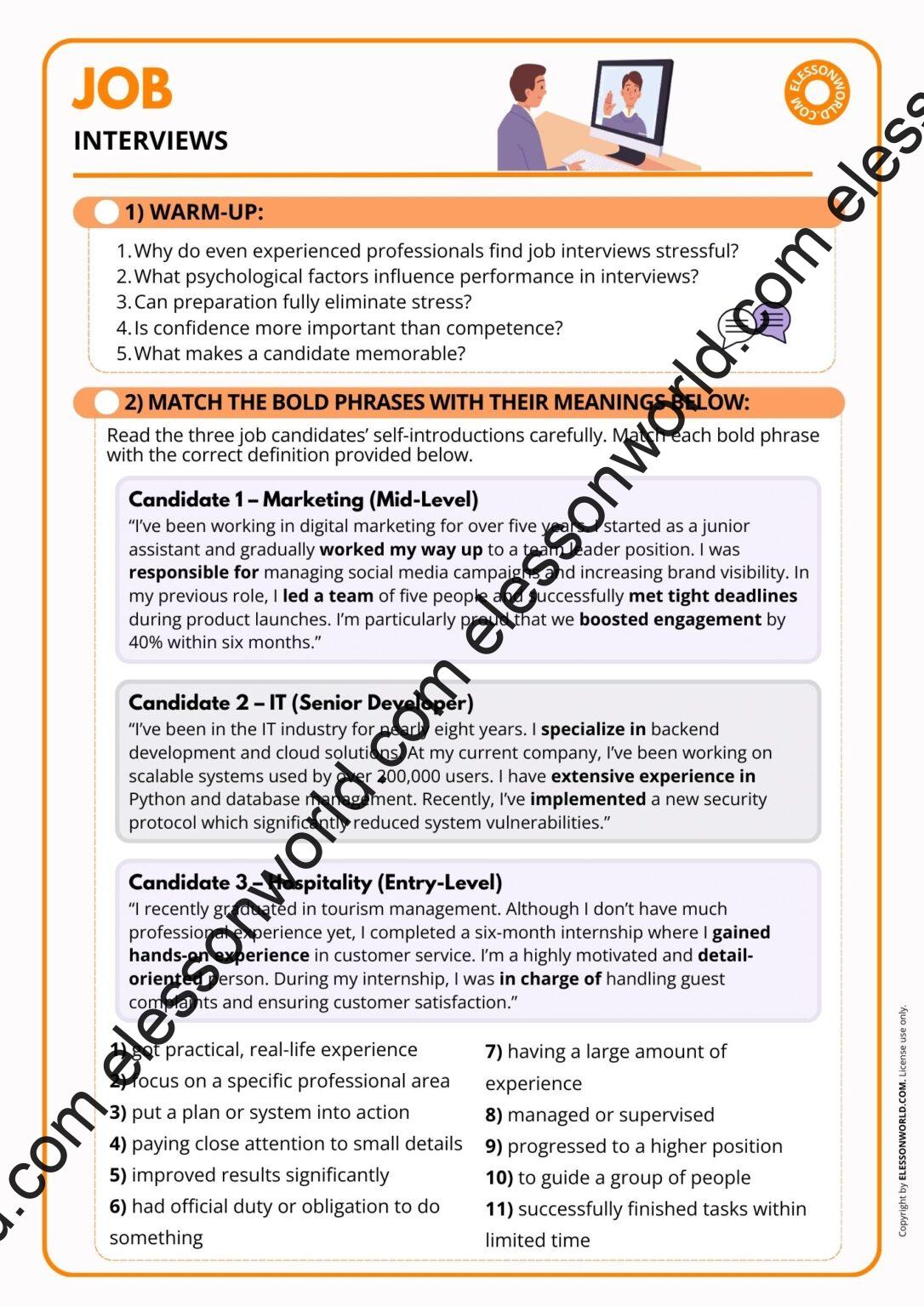 Job Interviews | B1–B2 Business English ESL Speaking Lesson
