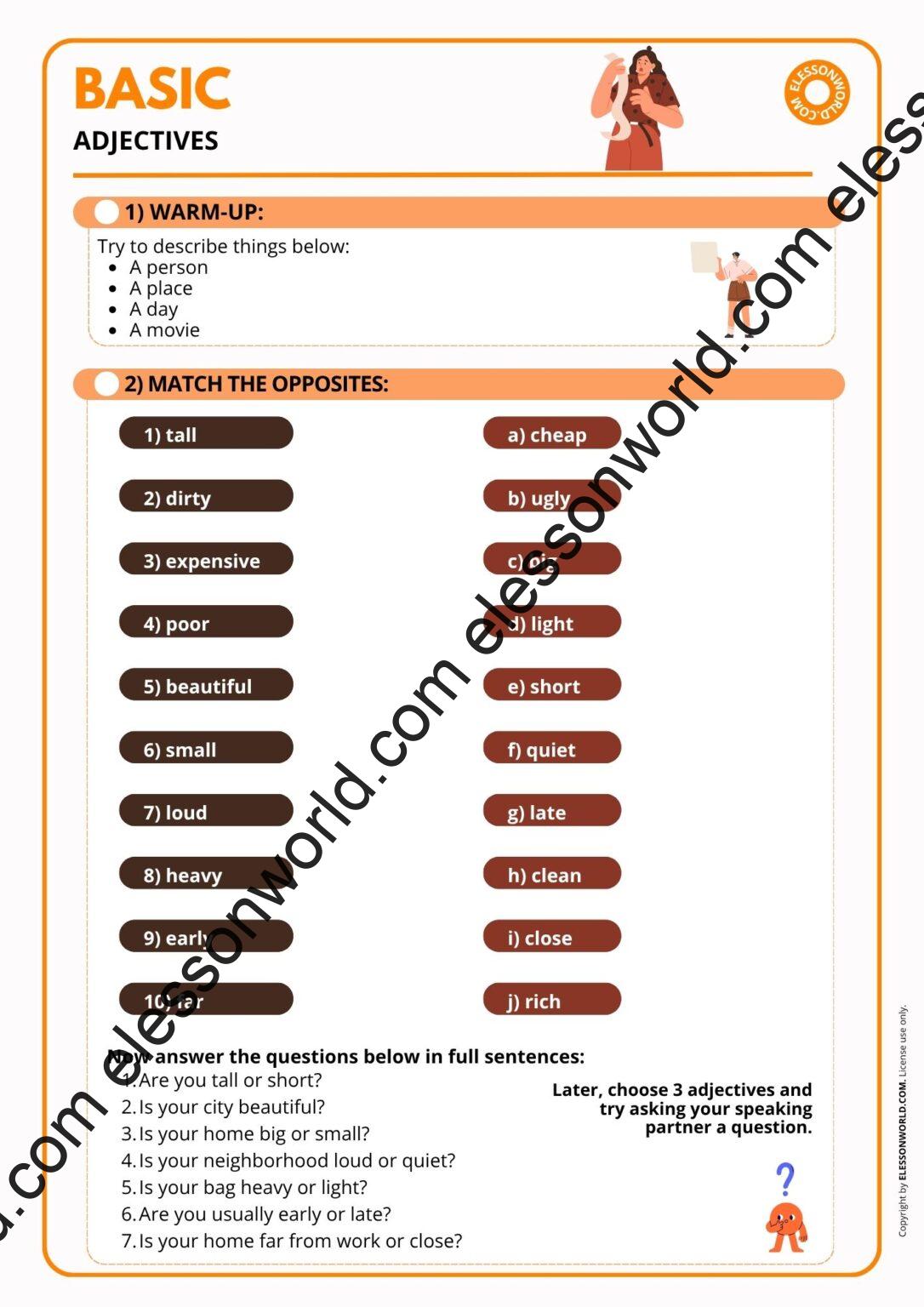A1–A2 ESL Lesson: Basic Adjectives for Everyday English